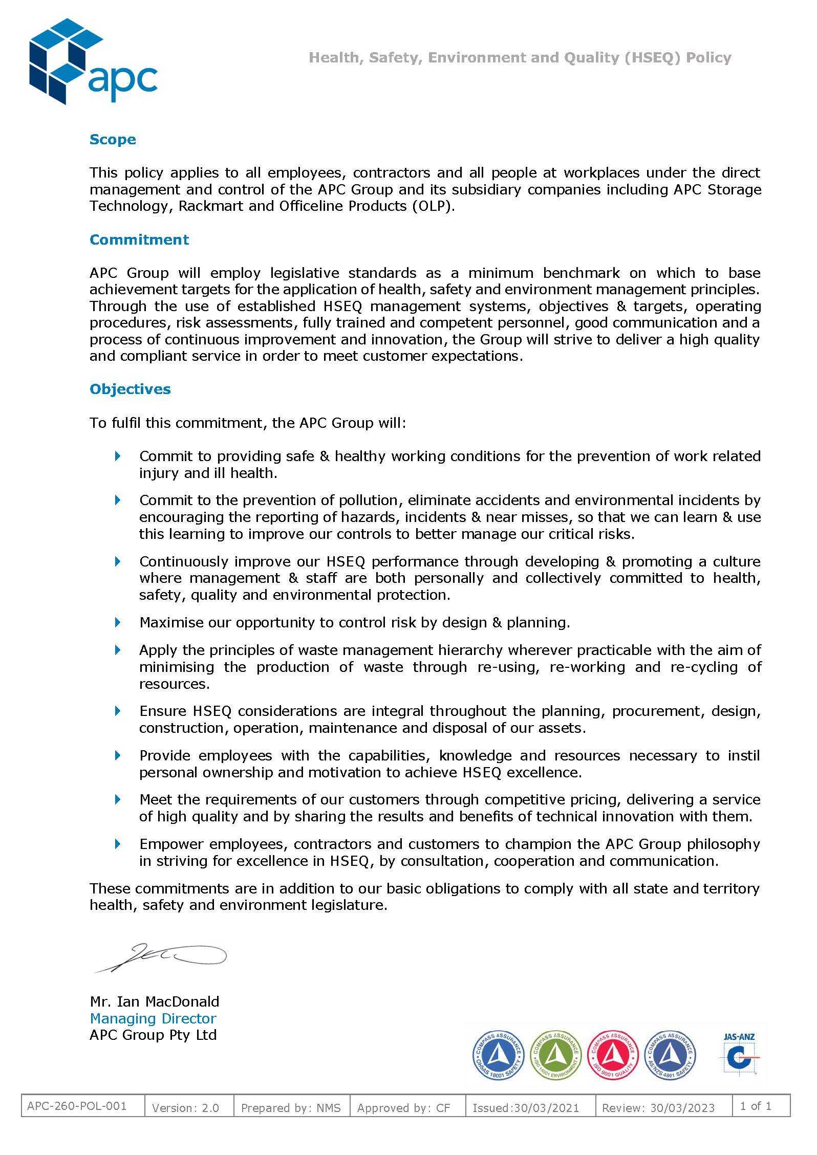 Certification & Standards | APC Storage Solutions